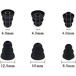 JNSA 3 Flange Noise Cancelling Triple Flange Eartips Eargels Earpads Ear Tips Gels Bud Compatible with Inside Diameter 4mm-5mm Earbuds in-Ear Earphones（Inner Hole 4mm） ,S/M/L,6 Pairs, Black 3F6P3