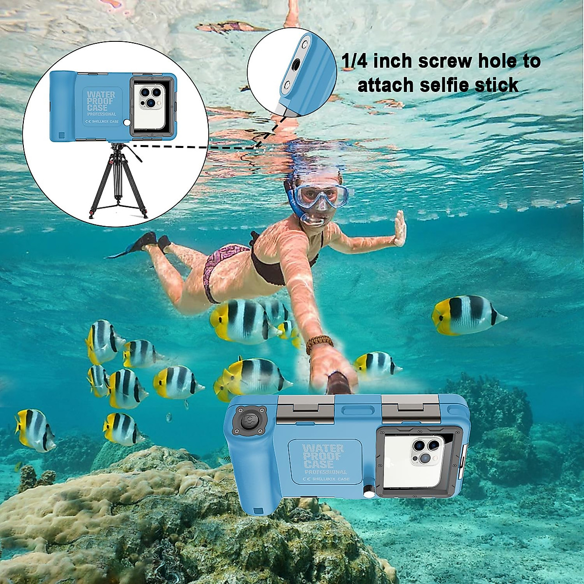 ShellBox Case Diving Case 2nd Gen for Phone/Samsung Galaxy Series, Universal Phones[4.9-6.9 Inch],Snorkeling[15m/50ft] Full Body Protector(Blue-Grey)