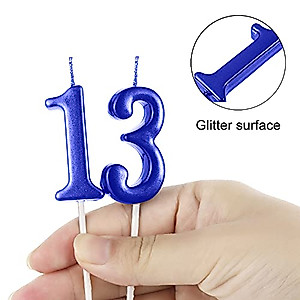 13th Birthday Cake Numeral Candles Cake Topper Happy Birthday Blue Cake Decoration for Party Favor Wedding Anniversary Celebration Supplies