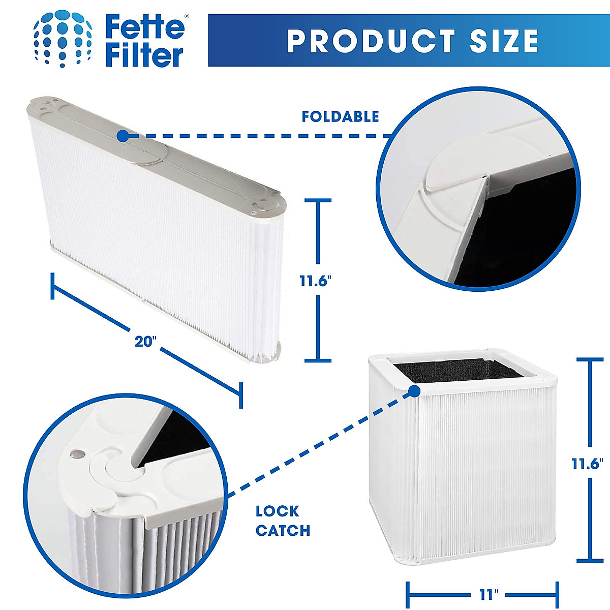 Fette Filter - 211+ Replacement Filter Compatible with Blueair Blue Pure 211+ Air Cleaner Purifier, Foldable Particle and Activated Carbon Replacement Filter.