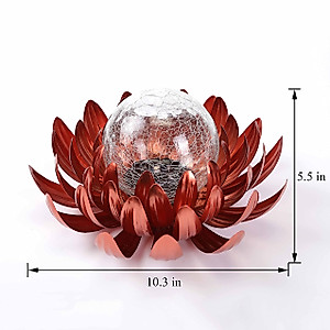 Joyathome Chrysanthemum Solar Light Decoration, Metal Flower Waterproof Garden Warm White LED Light Cracked Glass Ball for Patio Lawn Walkway Tabletop