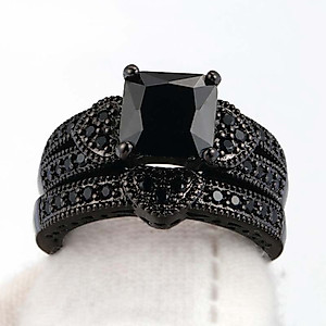 Couple Ring His Hers Women Black Gold Filled Cz Men Stainless Steel Bridal Sets Wedding Band