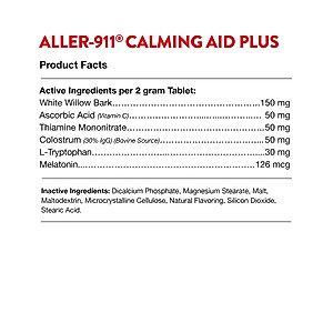 NaturVet Aller-911 Calming Aid & Allergy Aid Dog Supplement – Helps Reduce Stress, Minimize Seasonal Allergy Symptoms, Tension, Excessive Scratching - Includes Melatonin – 30 Ct.
