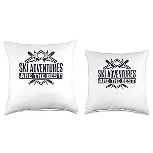 Mountain Ski & Winter Snow Skier Designs Adventures are The Best, Snow Skiing and Skiers Throw Pillow, 16x16, Multicolor