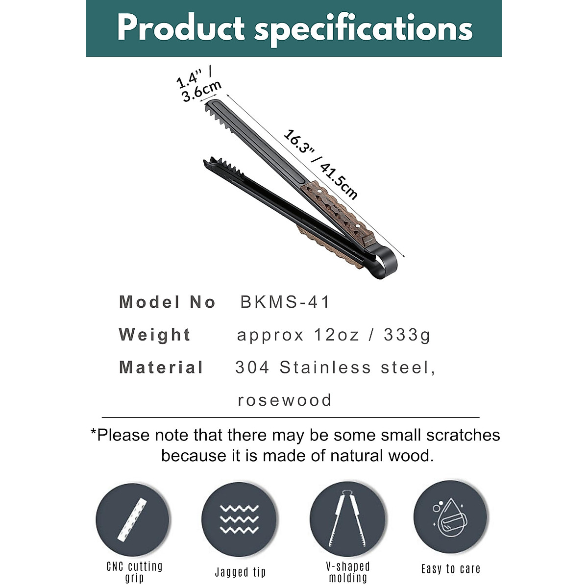 CAMPINGMOON 16-inch Length Fireplace Firewood Tongs with Scissor Shape Serrated Log Claw Tongs for Bonfire Campfire Fire Pit with Wood Hand BKMS-41