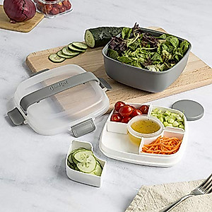 Goodful Stackable Lunch Box Container, Bento Style Food Storage with Removeable Compartments for Sandwich, Snacks, Toppings & Dressing, Leak-Proof and Made without BPA, 56-Ounce, Gray