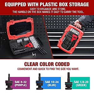 Arrow Rivet Nut Tool, 8" Rivet Nut Gun Kit Designed for Tight Space, Rivet Nut Setter with 3 Pcs Mandrels (8-32, 10-24, 1/4-20), 75 Pcs Rivnuts and 3 Pcs Drills, Sturdy Case Packed