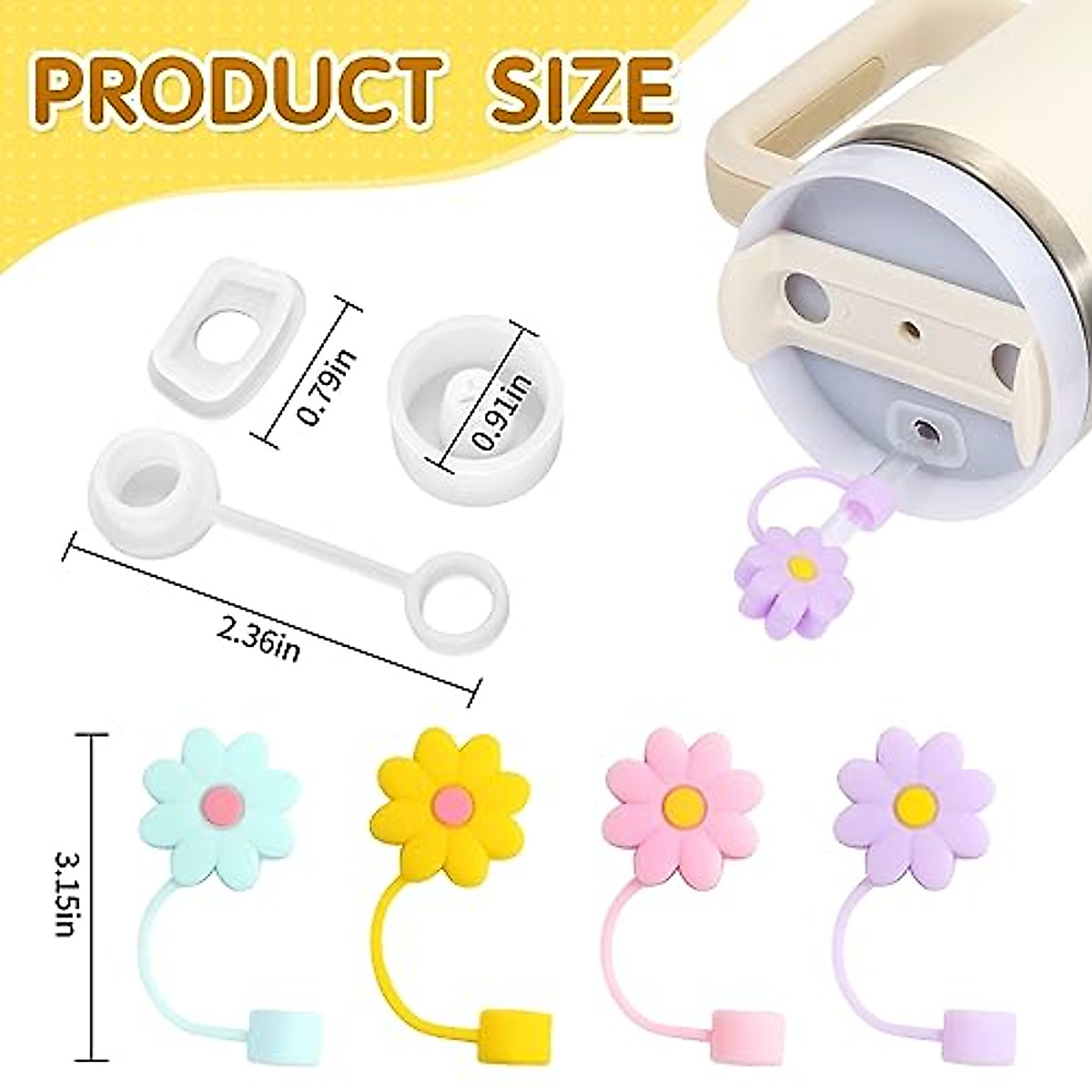 Yungeln 10 PCS Silicone Spill Proof Stopper Set Compatible with Stanley Cup 1.0 40oz/ 30oz,Reusable Straw Cover Including 2 Square Spill Stopper,2 Round Leak Stopper and 4 Flower Straw Cover Cap