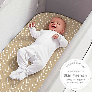 GRSSDER Stretchy Pack and Play Sheets, Ultra Soft Jersey Knit Fitted Pack n Play Sheets Set 2 Pack, Portable/Mini Cribs Sheets for Girls and Boys, Rainbow Pattern