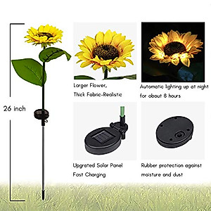 KITVONA Outdoor Sunflower Solar Garden Decor Yard Stake, 26'' Decorative Lights for Garden Patio Porch Backyard (2 Pack)