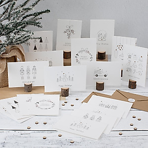 ZICOTO Beautiful Doodle Christmas Cards Set of 20 - Incl. Bulk Envelopes, Matching Stickers And Storage Box - Perfect to Send Warm Holiday Wishes to Friends and Family