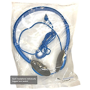 SmithOutlet 50 Pack Classroom Headphones in Bulk | Model SG-ID19-50 | Wired 3.5 MM Jack Connectivity | Color Blue | Ideal for Schools, Classrooms, Students, Library