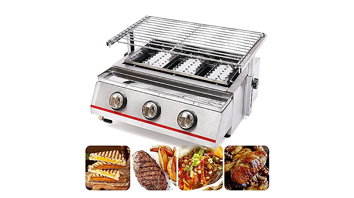 SNKOURIN 3 Burners Gas BBQ Grill,Portable Gas LPG Grill with 3 ...