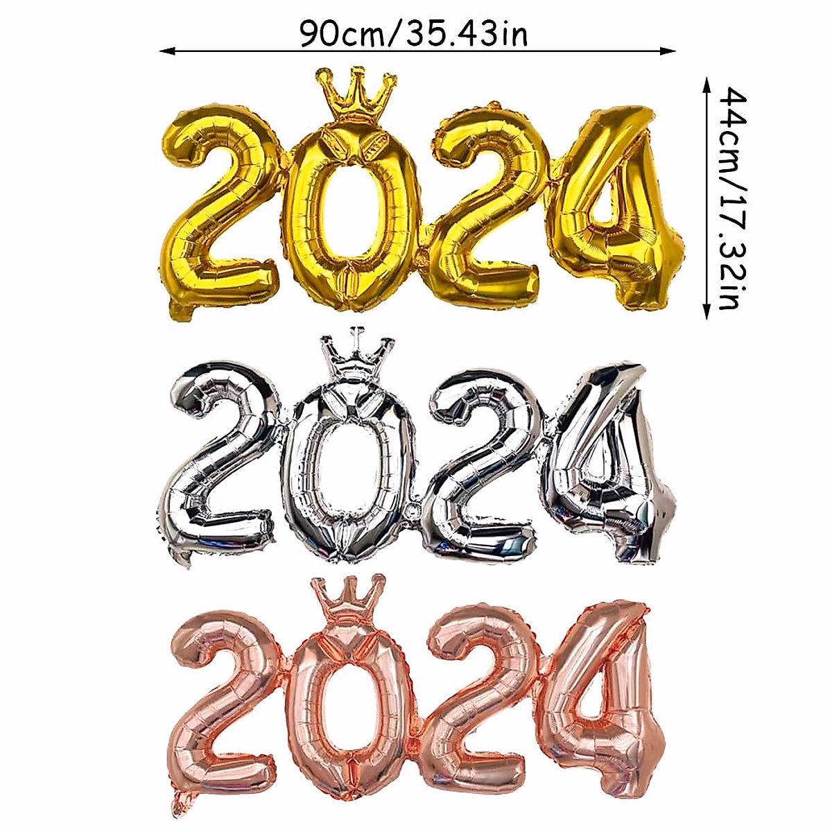 Myhiju 3Pcs 2024 Balloons,2024 Silver Balloons Party Balloons 2024 Number Gold Balloon Mylar Balloons 2024 Rose Gold Foil Balloons Helium Balloon for Class of 2024 Decorations New Years Decorations