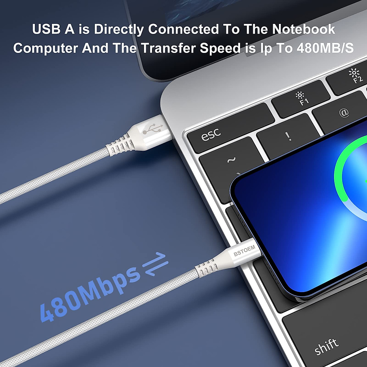 BSTOEM for IP Charger Cable 3 Foot 2Pack USB A to Lightning Fast Charging Cord 3FT for Ap [MFi Certified],for IP 14/Plus/Pro/ProMax/13/12/11/XS/XR/X/8/7/6/SE,for iPd/Air/Mini Charge Wire 3 feet