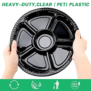 Patelai 10 pcs Plastic Veggie Tray with lid Fruit Trays Round Disposable Appetizer Serving Trays with 6 Divided Compartment for Vegetable Salad Food Snack Serving Platter