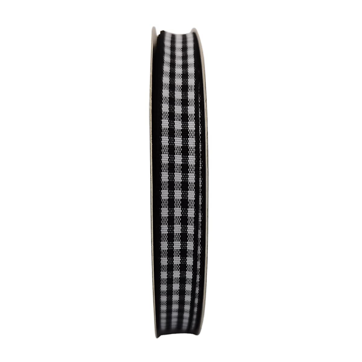 Micomon Buffalo Check Ribbon Black and White Gingham Ribbon 25 Yards for Crafts (3/8", Black)