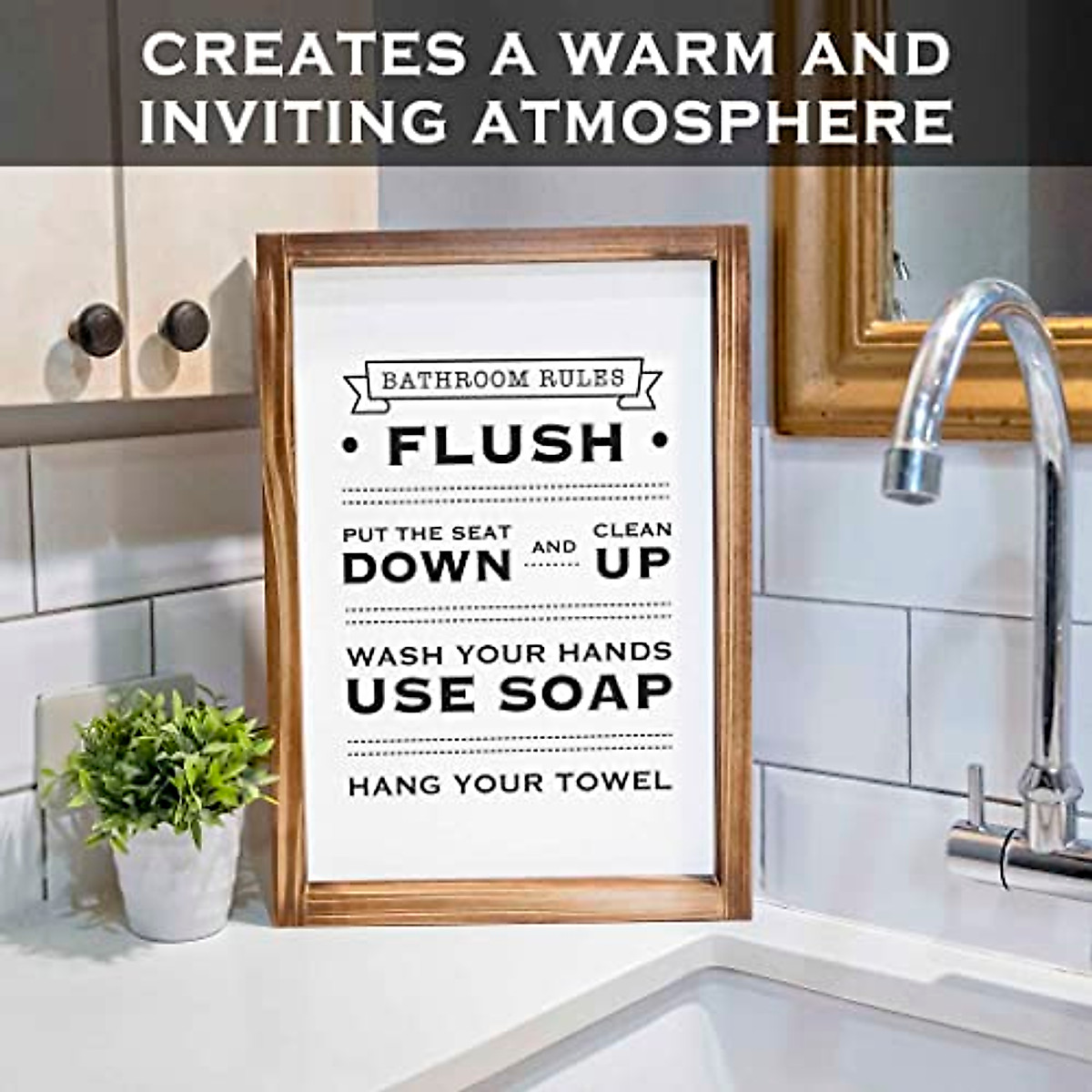 Wood Bathroom Rules Sign Decor Funny 11x16 Inch, Cute Bathroom Sign Decor, Bathroom Rules Wall Art, Funny Bathroom Signs, Bathroom Farmhouse Wall Decor, Toilet Rules Sign for Bathroom