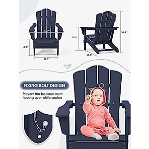 KINGYES Folding Adirondack Chair, HDPE All-Weather Adirondack Chair, Navy