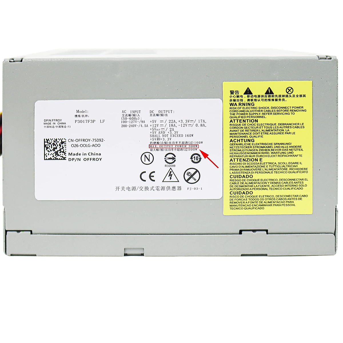 Upgraded 300W P3017F3P LF J036N XW600 Power Supply Replacement for Dell Vostro, Studio Precision Series Mini Towers Systems PS-5301-08, D300R002L PS-6301-6 DPS-300AB-24 DPS-300AB-24 G Power Supply