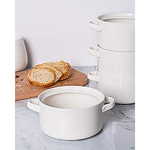 Delling 6 Pack Ceramic Soup Bowls with Handles, 24 Oz Large Serving Soup Bowl Set, Ceramic Soup Crocks for French Onion Soup, Cereal, Chilli, Stew, Microwave and Oven Safe, White