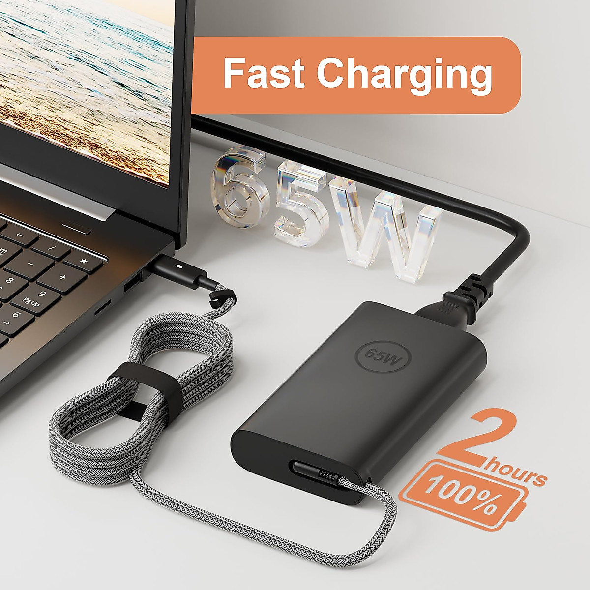 Charger for Dell 65W USB-C Laptop Charger Latitude 5400 5410 5420 5430 5440 5450 Power AC Adapter with Power Cord Cable, Black, HA65NM190