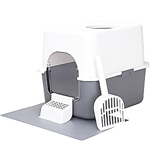 Sfozstra Cat Litter Box with Lid, Fully Enclosed Splash-Proof Litter Box,Top Entry Cat Litter Box, Easy to Assemble and Installation (Grey, Small)
