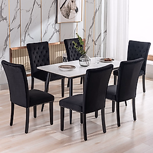 Restworld Velvet Fabric Dining Chair, American-Style Rural and Post-Modern Style Unique Design with Tufted Dining Room Chair Set of 4 (Black)