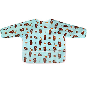 Accmor 4 Pcs Baby Long Sleeve Bibs, Waterproof Baby Bibs with Pocket, Toddler Sleeved Bib, Baby Smock for Eating Feeding, 24-36 Months