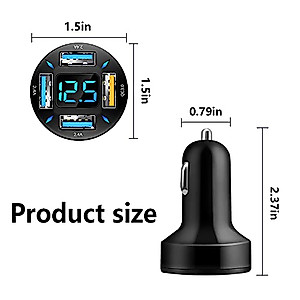 4-in-1 Car Charger 66W Super Fast Charging with USB 2.4A&QC 3.0(Voltmeter&LED Lights) Universal Quick Charge for 12-24V Car Cigarette Lighter Plug,Compatible with iPhone 14 13 12,S22 S21 S20(BK350)