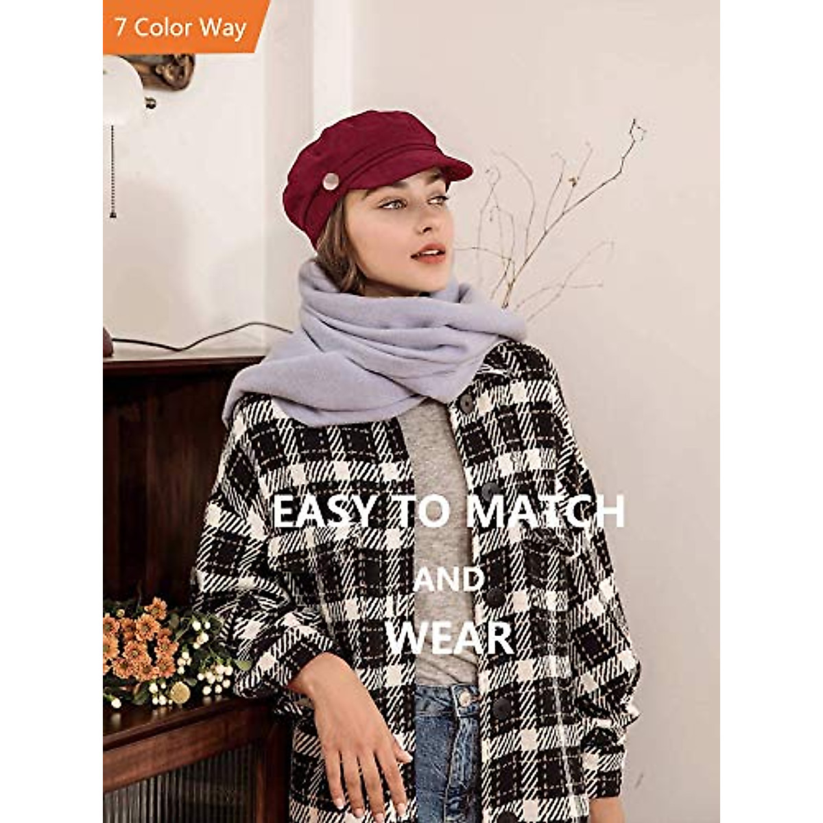 accsa Womens Fashion Newsboy Cap Bakerboy Cabbie Gatsby Pageboy Visor Beret Hat Burgundy