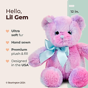 Bearington Rainbow Teddy Bear: Lil Gem Bear, Handsewn 12” Plush Animal in Rainbow Pink, Blue and Purple, Made with Ultra-Soft Fur and Premium Fill, Machine Washable, Great Gift for Kids of All Ages