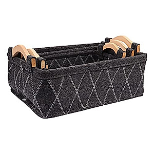 Hemoton Drawer Storage Bins 3 Pcs Modern Storage Baskets Felt Collapsible Baskets Storage Bins with Wood Handle for Cables Make Up Hair Supplies Fabric Drawers Wicker Storage Basket