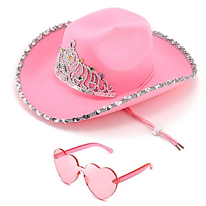 Dollger Preppy Pink Cowgirl Hat for Women and Teenage Girls As Party Cowboy Hats with Pink Glasses