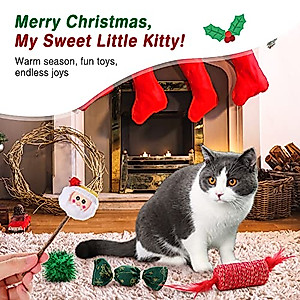 VavoPaw Christmas Stocking Cat Toys, 8PCS X-mas Santa Interactive Cat Toys with Santa Claus, Gingerbread Man, Cat Teaser Wand, Plush Rat Ball for Cat Kitten Kitty