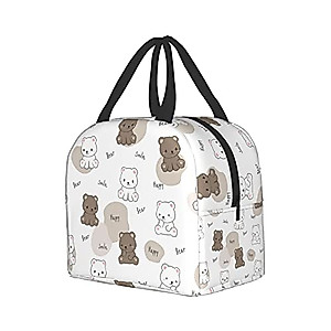 Cute Polar And Kawaii Bear Head Lunch Box Bento Box Insulated Lunch Boxes Reusable Waterproof Lunch Bag With Front Pocket For School Office Picnic