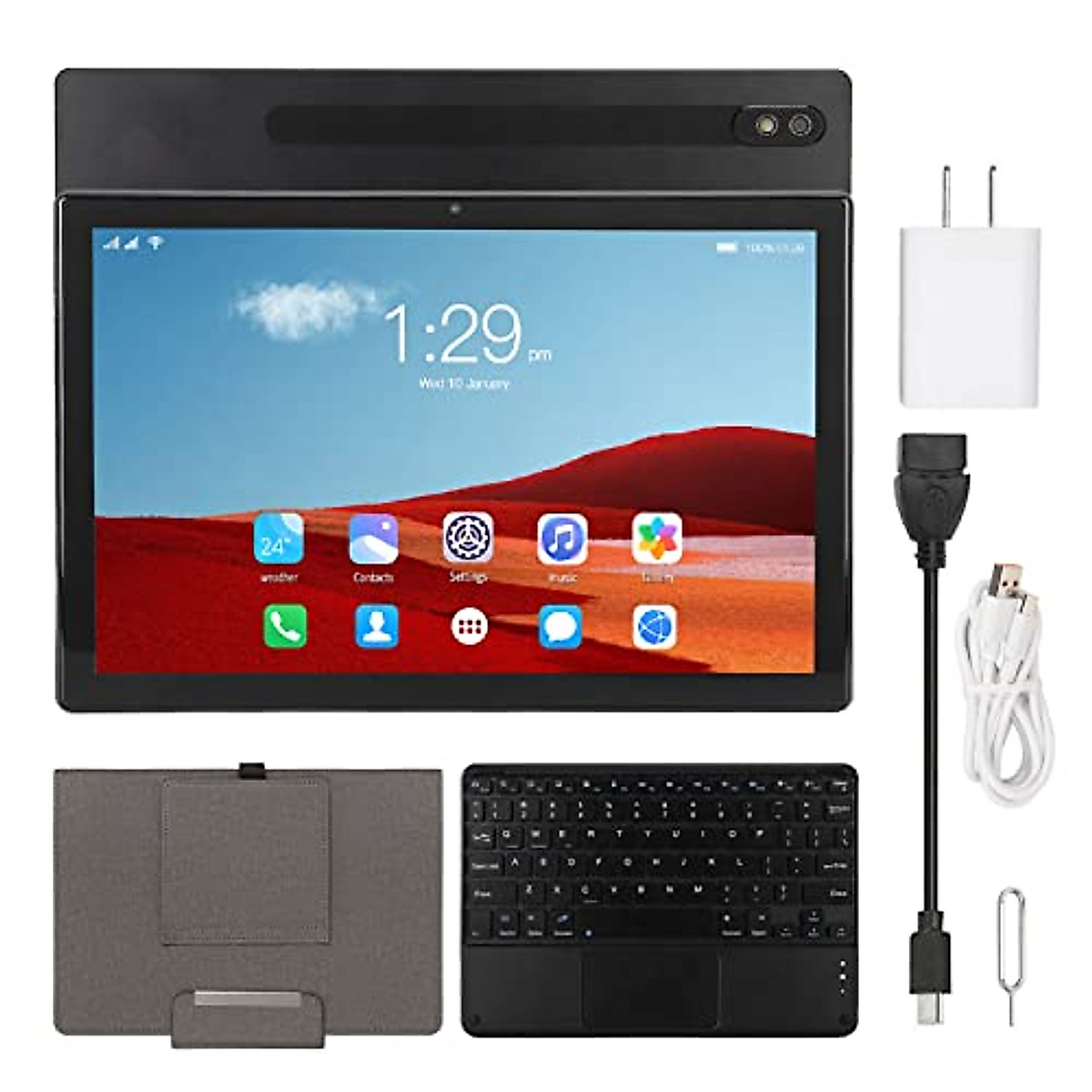 Luqeeg Tablet PC, Octa Core Processor Black 10.1 Inch 2 in 1 Tablet Clear Dual Speakers 8GB RAM 256GB ROM Night Reading Mode with Keyboard for Travel (US Plug)