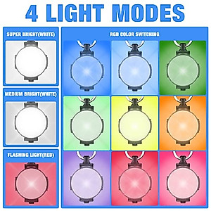 Dog Collar Light, USB-C Rechargeable Dog Lights for Night Walking, 4 Modes Dog Light Contain RGB Color Changing/Red/2 White, IP68 Waterproof Dog Walking Light with Silicone Band & Round Clip (2 Pack)