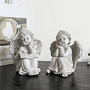 DKJOCKY Resin Statue Cherubs Angel Statue Yard Decorations Outdoor, Angel Figurines Fairy Garden Accessories, Halloween Angels Figurines Memorial Gifts, 2 Packs