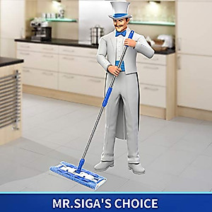 MR.SIGA Professional Microfiber Mop for Hardwood, Laminate, Tile Floor Cleaning, Stainless Steel Handle - 3 Reusable Flat Mop Pads and 1 Dirt Removal Scrubber Included