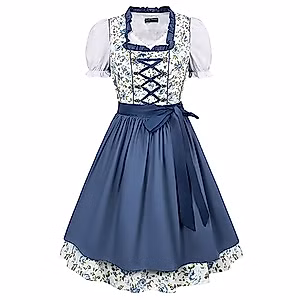 Scarlet Darkness Women's German Dirndl Dress Costumes for Bavarian Oktoberfest Carnival White-Blue L
