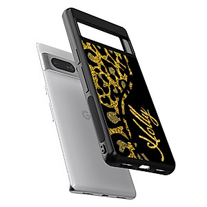 Leopard Skin Gold Personalized Black Rubber Phone Case Compatible With Google Pixel 8 Pro, 8a, 8, 7a, 7, Pixel 7 Pro, 6a, Pixel 6 Pro, 6, 5, 4a 5G, 4a 4G, 4, 4 XL, 3a, 3a XL, 3, 3 XL, 2