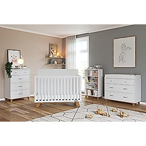 Child Craft SOHO 4 Drawer Mid-Century Modern Chest, Anti-Tip Kit, Extra-Large Storage for Baby Nursery, Kid’s Room (White/Natural)