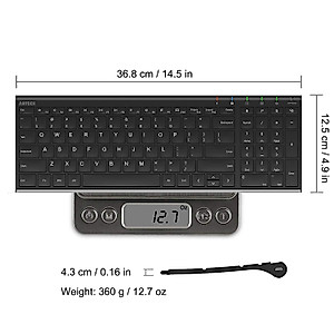 Arteck USB Wireless Keyboard Stainless Steel Ultra Slim Keyboard with Numeric Keypad for Computer/PC/Laptop and Windows 11/10/8 Rechargeable Battery