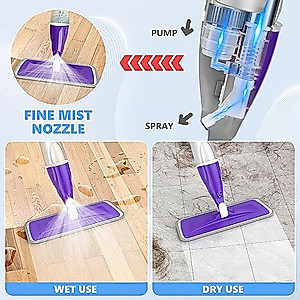 Spray Mops for Floor Cleaning Microfiber Floor Mop for Hardwood Floors Wet Dust Mop Flat Mop Floor Cleaner Mop with 4 Washable Pads 440 Ml Refillable Bottle for Wood Floor Tile Laminate Vinyl Kitchen