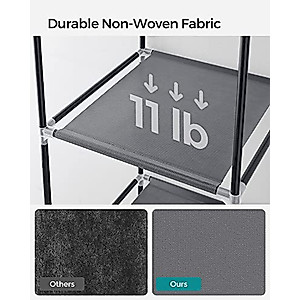 SONGMICS Portable Closet, Clothes Storage Organizer with 6 Shelves, 1 Clothes Hanging Rail, Non-Woven Fabric Closet, Metal Frame, 17.7 x 34.6 x 66.1 Inches, Gray URYG84GY