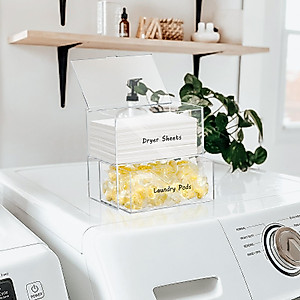 Dryer Sheet Holder, Dryer Sheet Container with Dryer Sheet Label, Acrylic Dryer Sheet Dispenser, Clear Laundry Room Organizer with Laundry Room Labels for Dryer Sheets, Laundry Pods, Dryer Balls