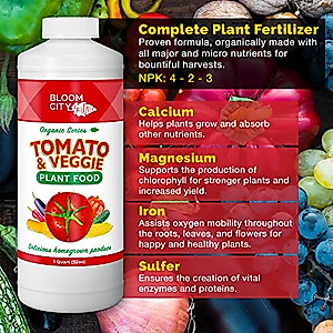 Organic Tomato Fertilizer - Fertilizer for Vegetable Garden - Tomato Plant Food - Organic Fertilizer for Vegetables - Calcium for Tomato Plants - Liquid Garden Fertilizer for Outdoor Vegetables - 32oz