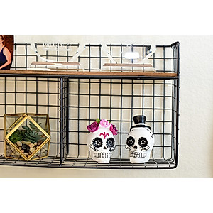 Barclay's Buys Better Home Goods Day of The Dead Skull Couple, Sugar Skull, Halloween Decor, Black and White Figurine Skeleton Set, Rose Wreath and Top Hat