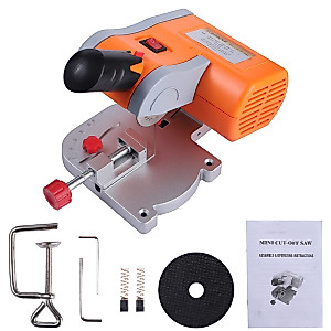 FULLHOLD 110v Mini Miter Cut-Off Saw Max 45 Degrees Cutting For Crafts Wood Copper Plastic Acrylic Aluminum Model Making (Black)
